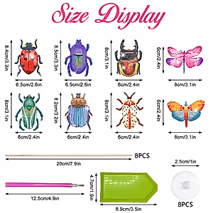 8 Piece Color Insects Diamond Art Painting Kits, Insects Diamond Stakes Painting Art Club for Adults Kids Home Crafts Garden Decor
