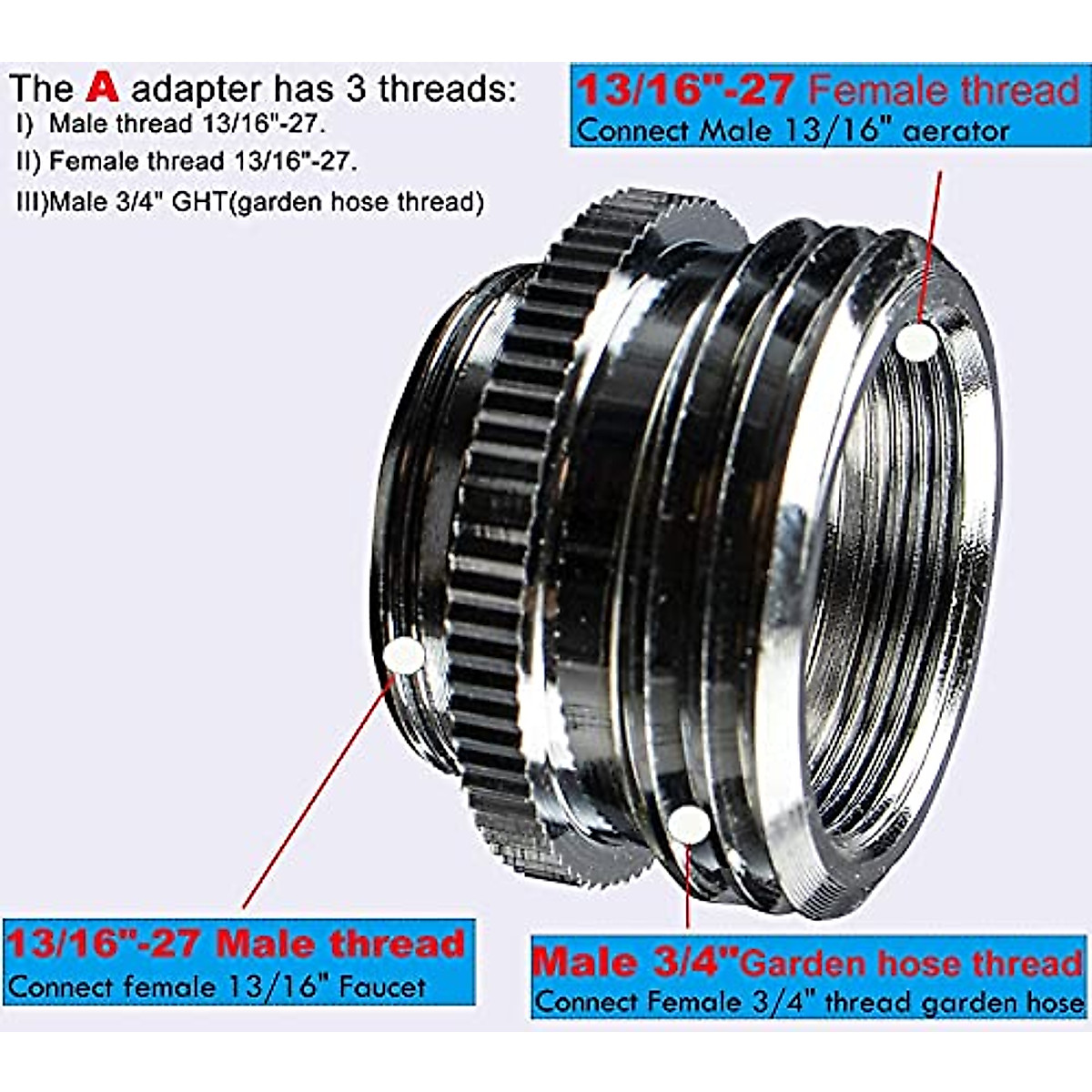 WHK Faucet to Hose Adapter,Multi-Thread Garden Hose Adapter,Kitchen Sink Faucet Adpater to Garden Hose,Brass Bathroom Aerator Adapter for Male to Male and Female to Male,Chrome,2-Pack (AxB)