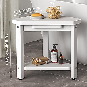 KEGII Corner Shower Stool, Bathroom Shower Bench for Inside Shower, Waterproof Shower Chair Seat for Shaving Legs, Non-Slip, White