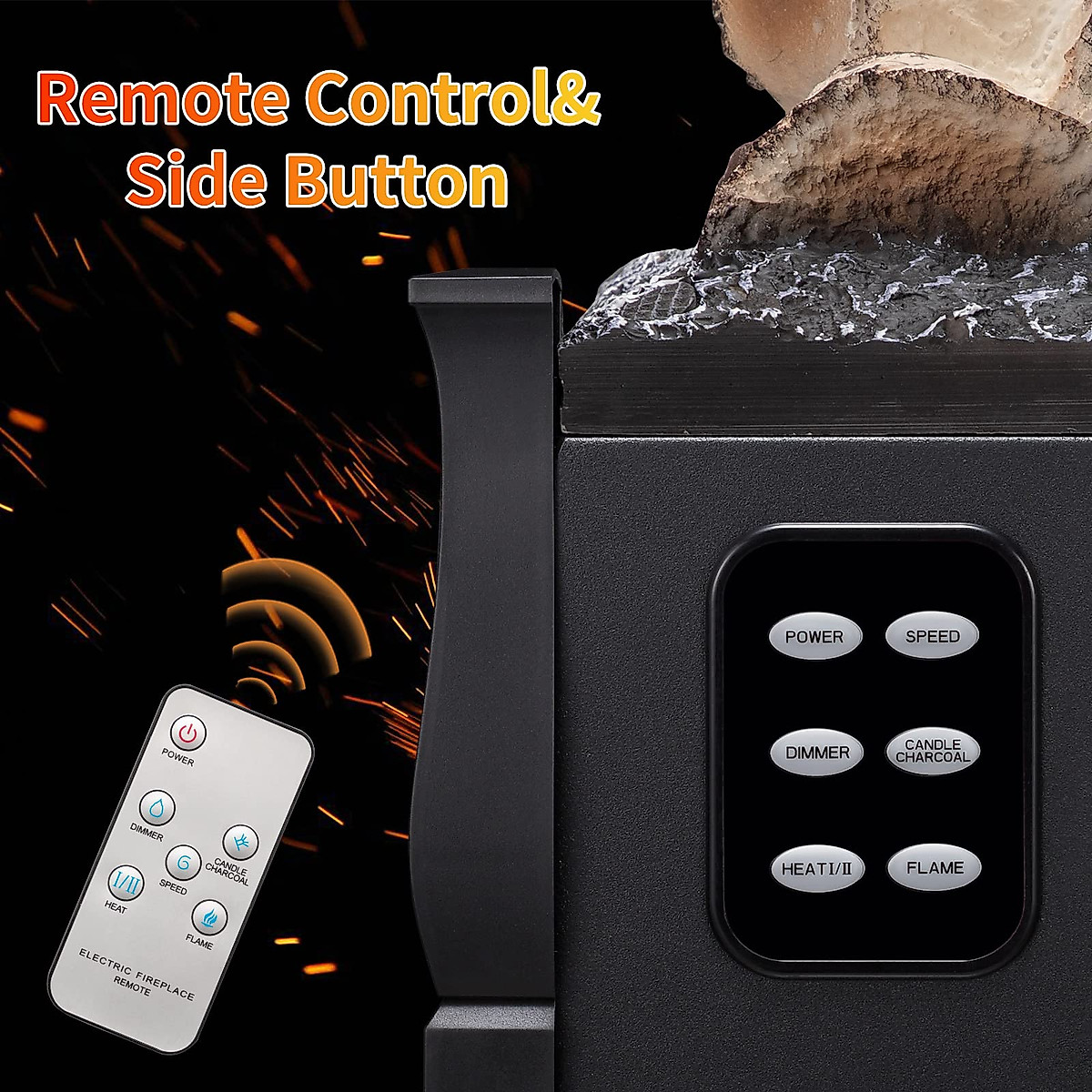 Electric Fireplace Log Heater, Realistic Flame and Ember Bed, Portable, Infrared, Thermostat 750W/1500W…