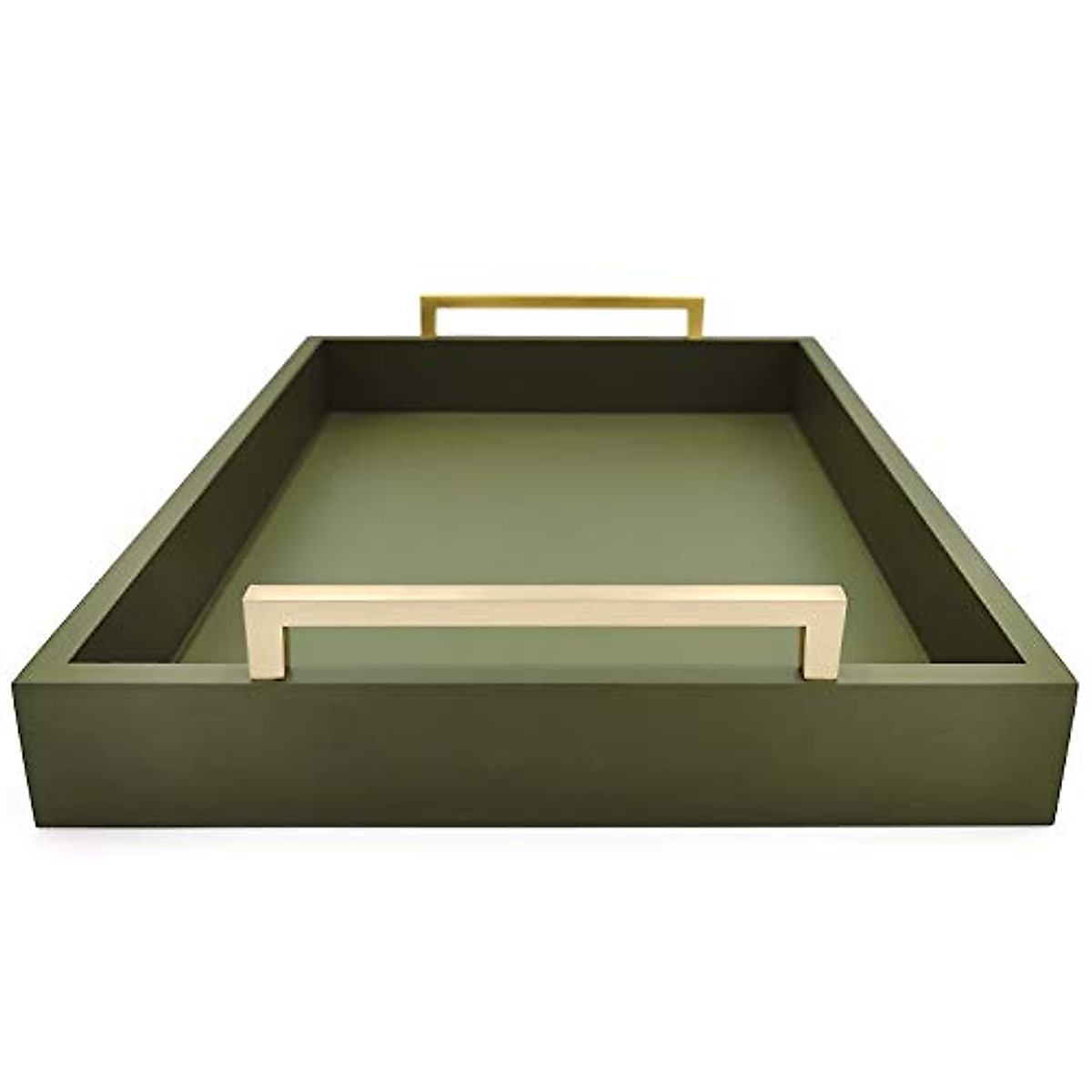 Montecito Home Decorative Coffee Table Tray - Ottoman Tray - Breakfast, Drinks, Liquor Serving Platter - from Farmhouse to Modern - Matte Finish - Champagne Gold Handles - Loden Green