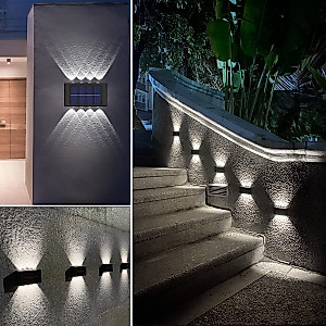 Solar Wall Lights Outdoor Deck Lights Solar Powered Sconce Up Down Lighting Waterproof for Fence, Step, Stair, Porch, Patio Decoration (White 6 Pack)