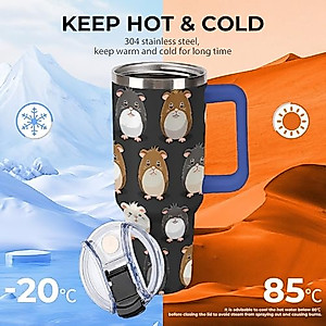 Cartoon Guinea Pigs Insulated Tumbler with Lid And Straw Stainless Steel Travel Coffee Mug 40oz Deep Blue-style