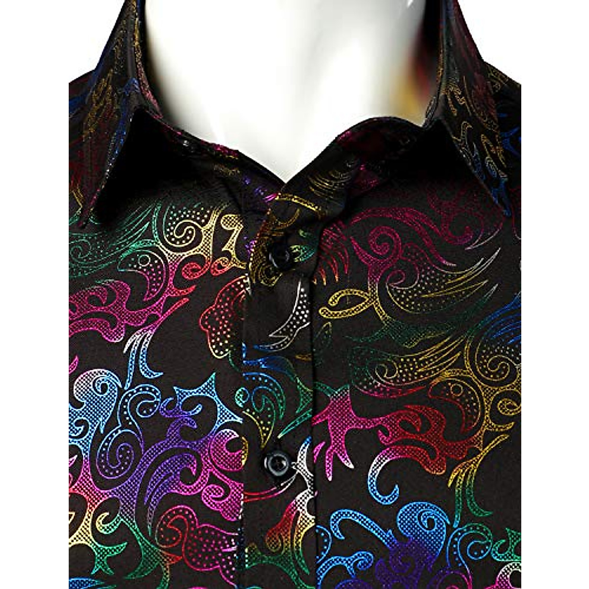 ZEROYAA Men's Luxury Prom Design Slim Fit Long Sleeve Button up Party Dress Shirts ZZCL48 Black Multicolored Large