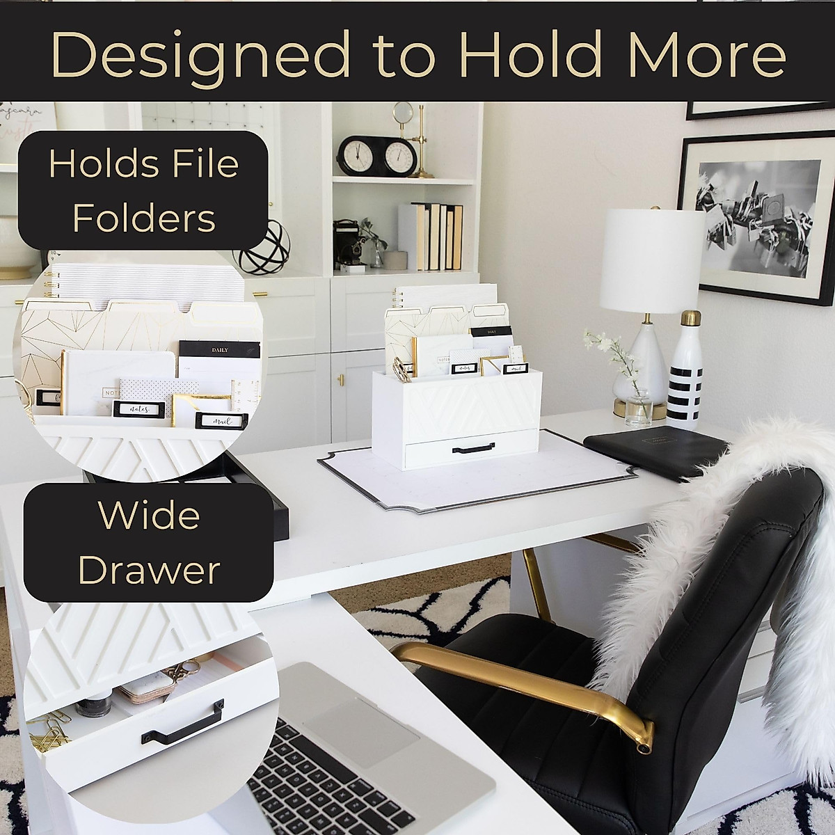 White Mail Organizer - Desktop Mail Holder - Office Desk Organizers Storage with Drawer - Paper File Folder Desk Organization - Desk Accessories & Workspace Organizers by Blu Monaco