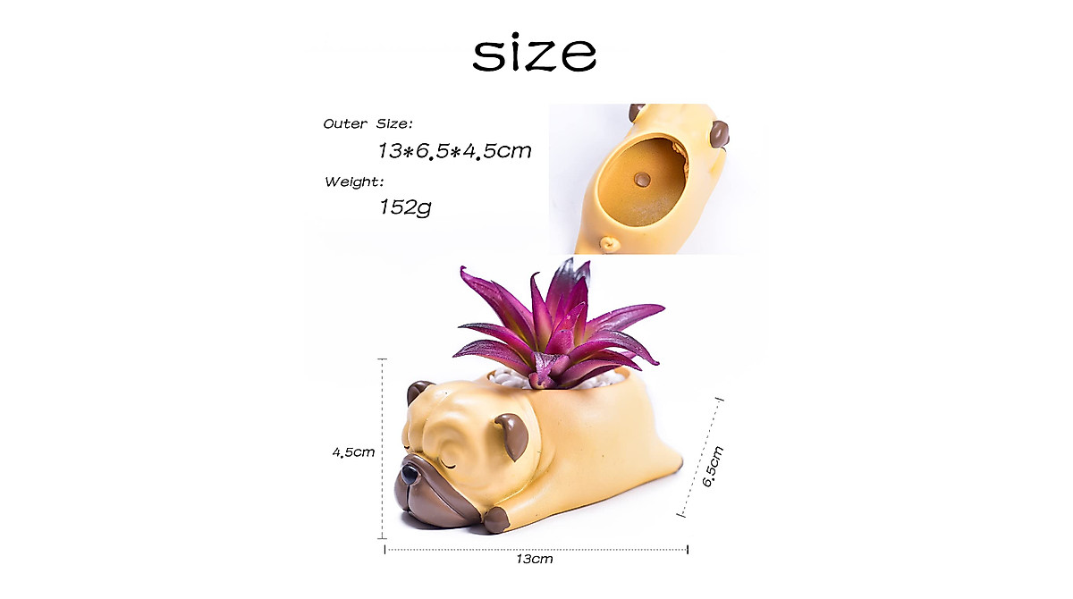 Cute Puppy Pug Flower Pot with Drainer for Succulents