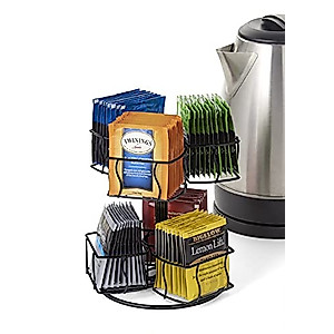 Nifty Tea Bag Spinning Carousel – 6 Compartments, Up to 60 Tea Bags Storage, Spins 360-Degrees, Lazy Susan Platform, Modern Black Design, Home or Office Kitchen Counter Organizer