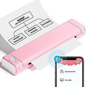 Portable Printers Wireless for Travel - Bluetooth Thermal Mobile Printer Portable - M08F Portable Wireless Printer Support 8.5" X 11" US Letter, Small Portable Printer for Laptop & Phone, Office,Pink