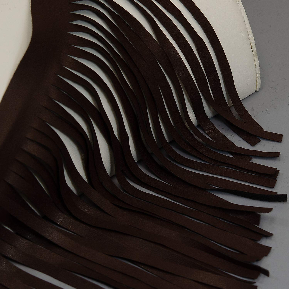 Trims by the Yard 6" Matte Finish Vegan Leather Fringe Trim, Dark Brown (5 Yard Cut)