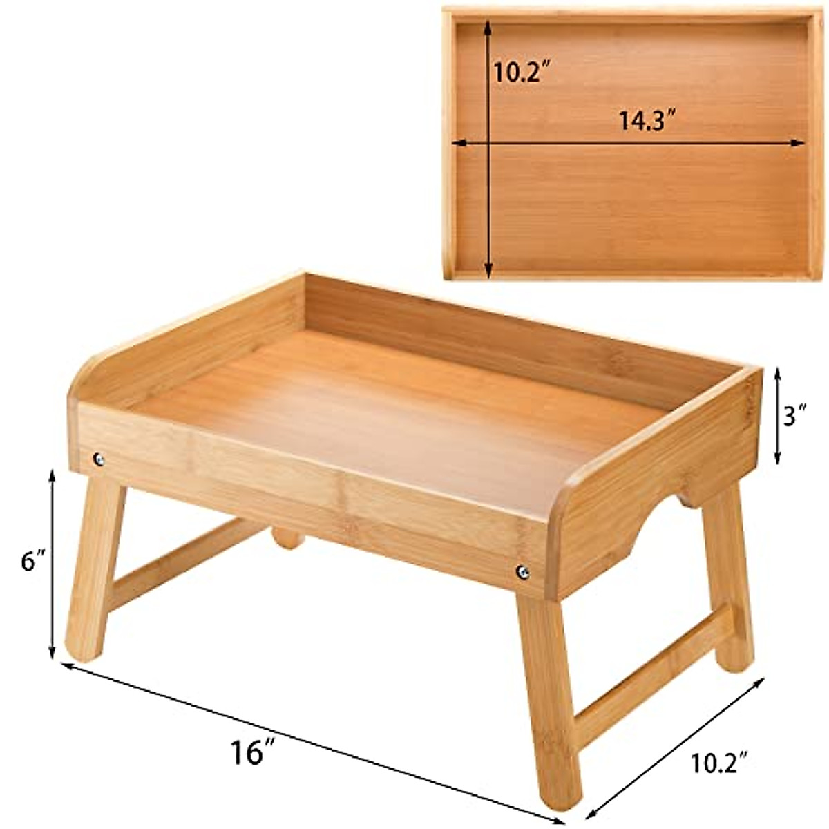 Lawei 2 Pack Bamboo Bed Tray Table with Foldable Legs, Portable Lap Tray Table for Serving Breakfast in Bed, Food Snack Tray for Bed, Sofa, Outdoor, Working, Eating, Drawing, Ideal for Kids, Adult