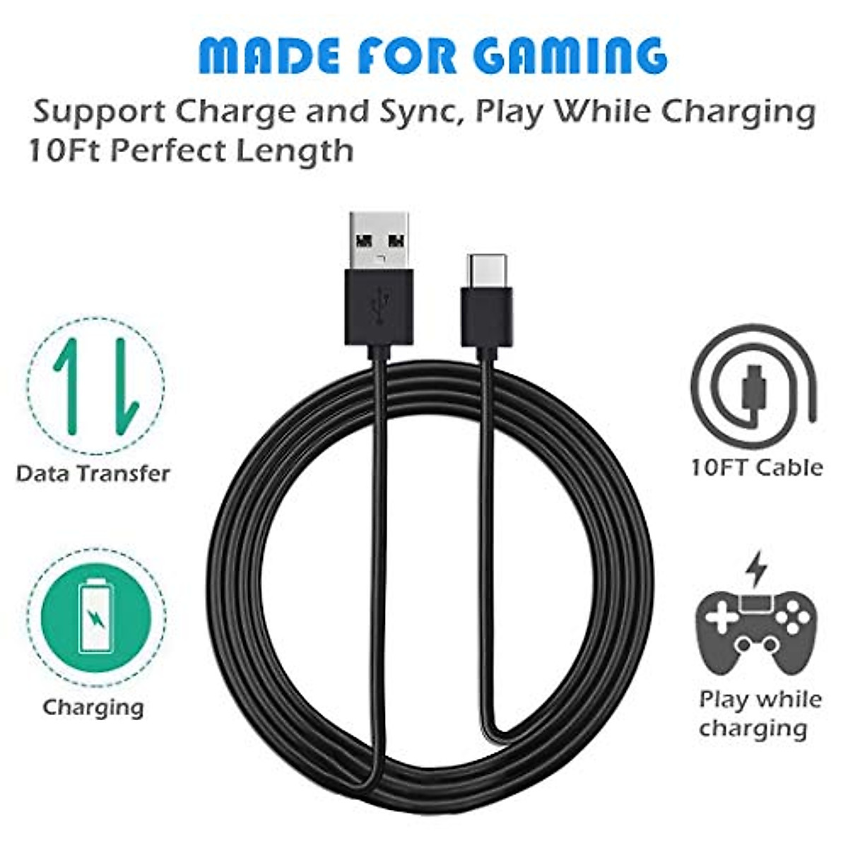 BATSOEASY USB C Charging Cable Compatible with PS5 Controller, 2 Pack 10Ft Fast Charging USB Type C Charger Cord Compatible with Playstation 5 PS5 Dual Sense, Xbox Series X/Series S Controllers