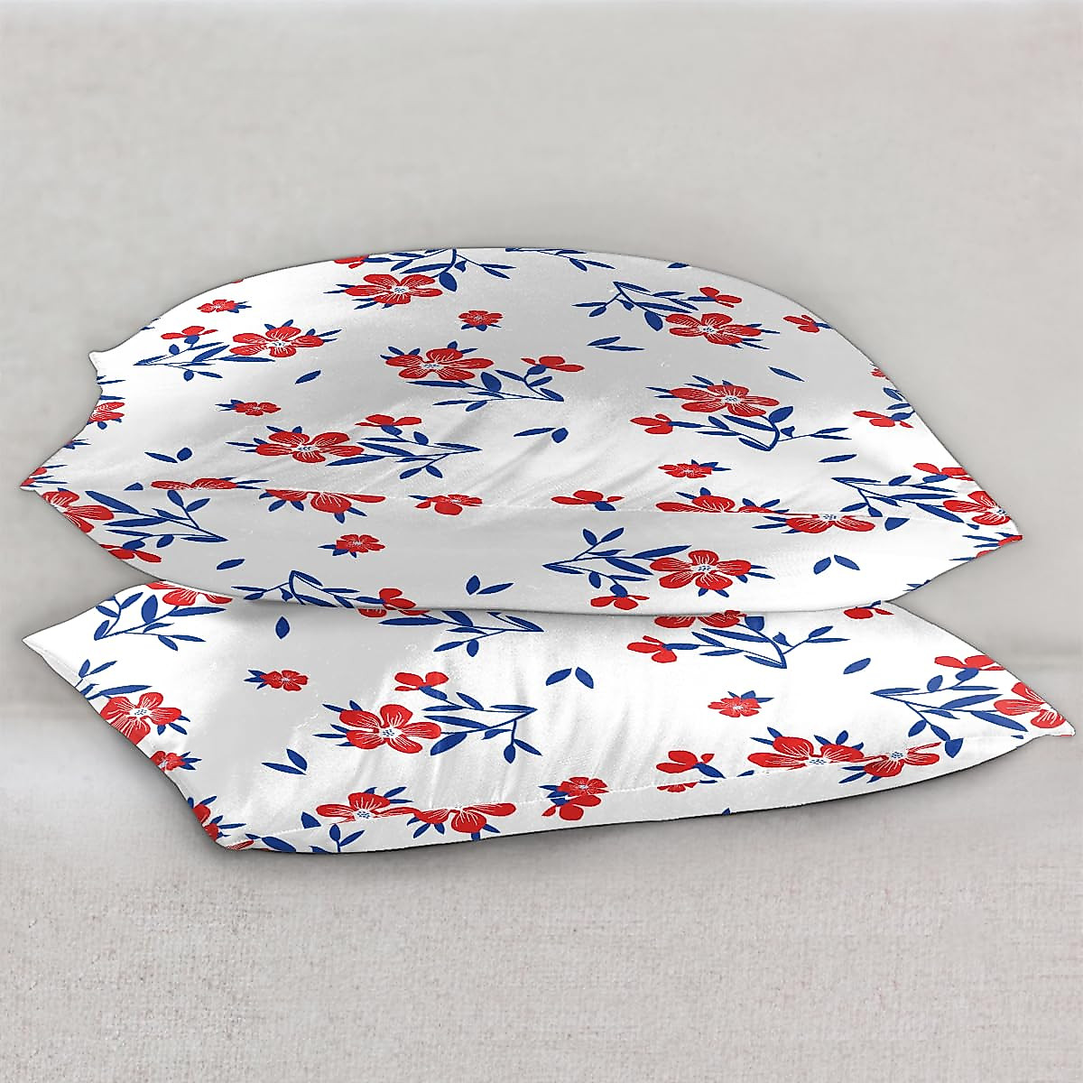 Red Floral Flower Satin Pillow Cases Silk Satin Pillowcase for Hair and Skin Standard Set of 2 Super Soft Silk Pillowcase with Envelope Closure (20x26 in)