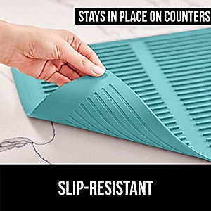 Gorilla Grip Silicone Oven Mitts Set and Silicone Dish Drying Mat, Both in Turquoise Color, Oven Mitts are Heat Resistant, Drying Mat is Size 16x12, 2 Item Bundle