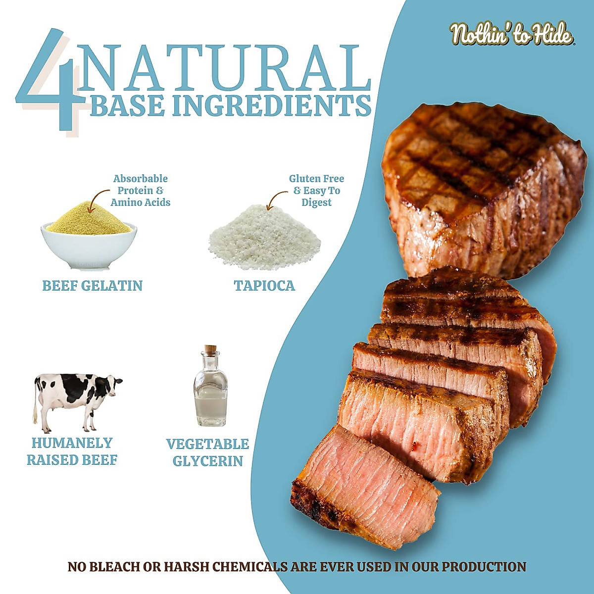 Fieldcrest Farms Nothin to Hide Flip Chips Chews for Dogs - All Natural Rawhide Alternative Treats for Dogs, Chicken, Beef or Peanut Butter Flavor Snack for All Breed Dogs (Beef, 8.5 Oz)