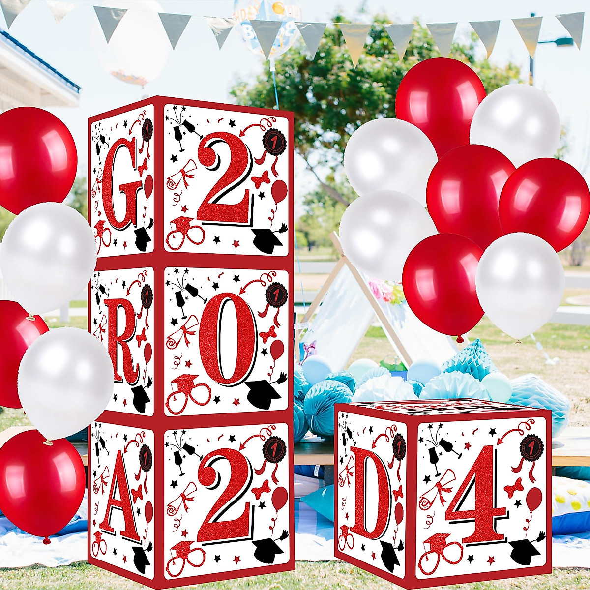 Graduation Party Decorations Class of 2024 Red and Black Graduation Balloon Boxes "Grad 2024" Letters Graduation Decorations Class of 2024 Balloon Boxes (Red)