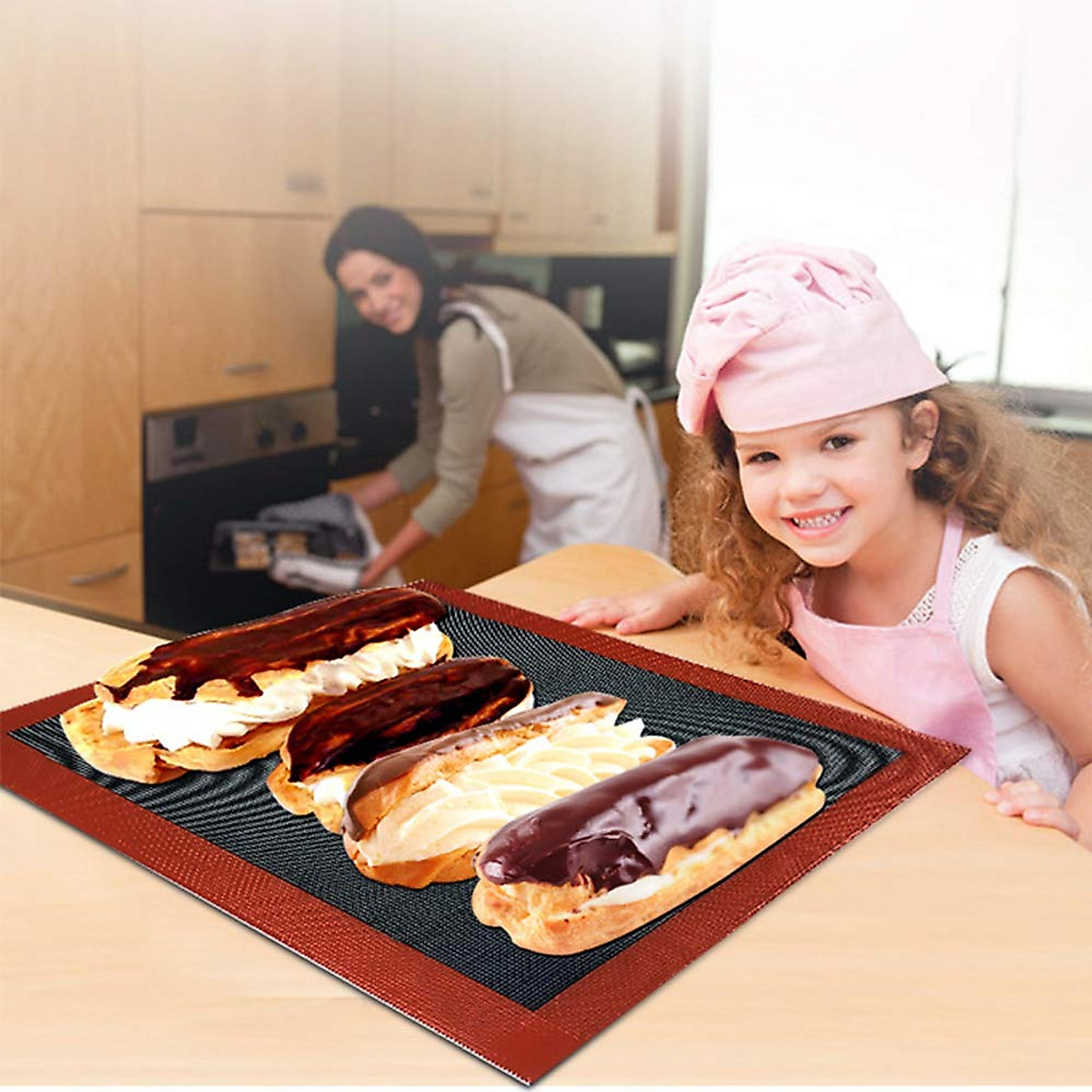 Esanvil Silicone Baking Mat（2 Piece-Set）Non-Stick Oven Liner Perforated Steaming Mesh Pad Food Safe Baking Sheets For Macaron/Pastry/Cookie/Pizza/Bun/Bread Making