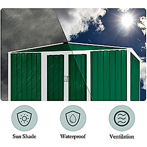Skiway 6' x 8' Outdoor Garden Storage Shed with Sliding Door, Perfect to Store Patio Furniture, Garden Tools, Bike Accessories, Beach Chairs, Weather Resistance, Green