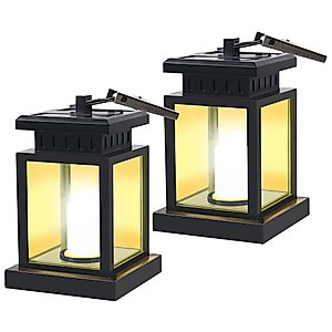 GVSHINE 2 Pack LED Solar Mission Lantern, Vintage Solar Powered Waterproof Hanging Umbrella Lantern Candle Lights Led with Clamp Beach Umbrella Tree Pavilion Garden Yard Lawn Etc Lighting & Decoration