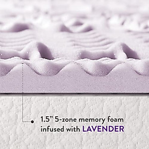 Mellow 1.5 Inch 5-Zone Memory Foam, Soothing Lavender Infusion, Full Mattress Topper