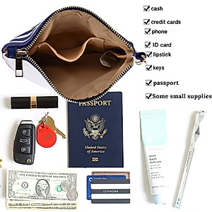 Small Anchor Wristlet Wallet Purse for Women Faux Leather Bag Handbag with Zipper Blue