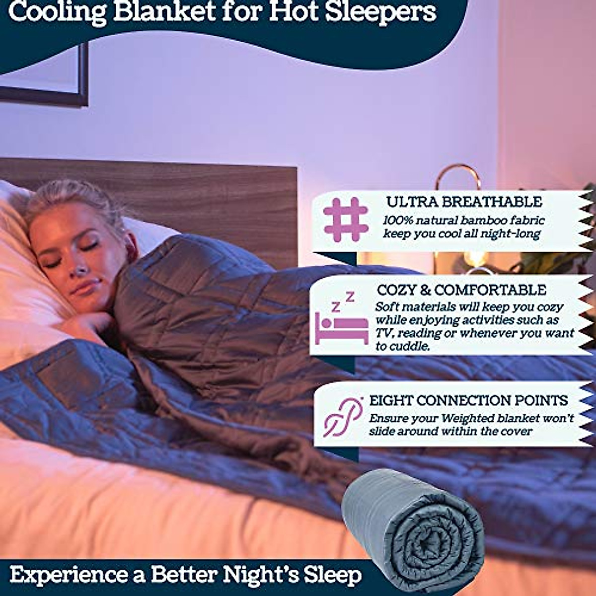 Aviano Premium Bamboo Cooling Weighted Blanket for Adults - 20 lbs (Stone Blue) for Queen Size Bed (60x80 in.) - Heavy Blankets for Restlessness