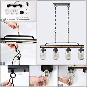 LNC Kitchen Island Light Fixtures, 4-Light Farmhouse Chandelier Light Fixture, 30" Mason Jar Chandelier for Dining Room