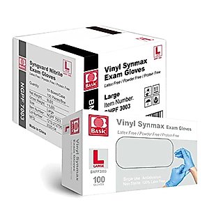 Basic Medical Synmax Vinyl Exam Gloves - Latex-Free & Powder-Free - Medium, BMPF-3002(Case of 1,000)