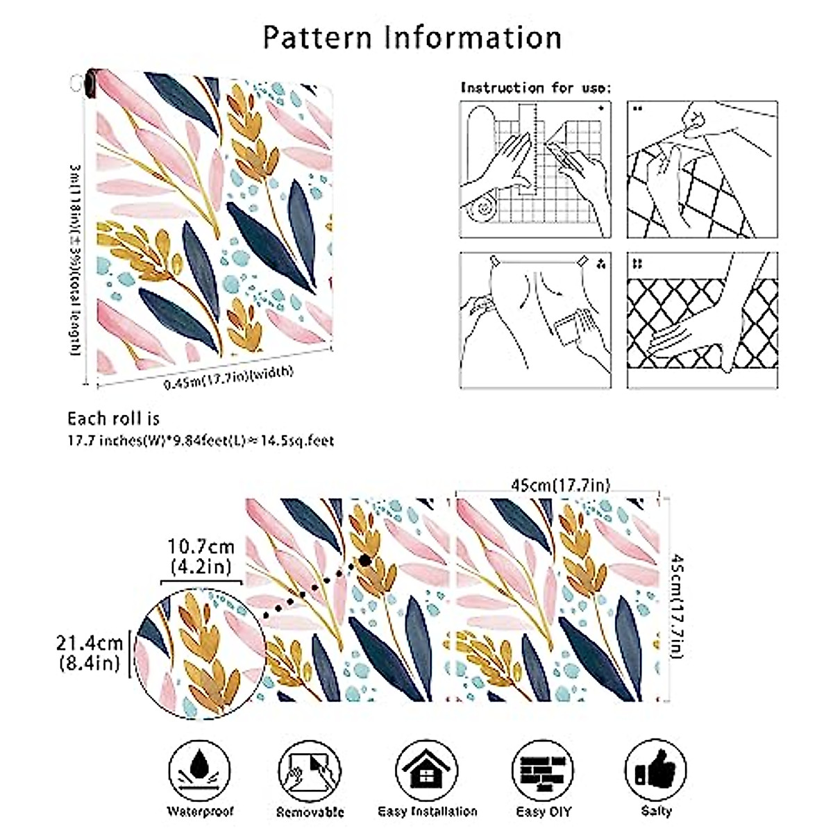 HAOKHOME 93027 Watercolor Forest Peel and Stick Wallpaper Removable White/Pink/Navy/Yellow Floral Vinyl Self Adhesive Shelf Liner 17.7in x 9.8ft