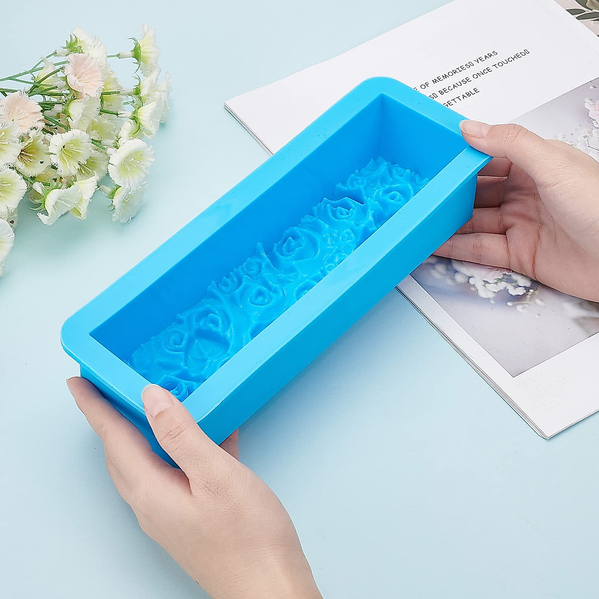 PH PandaHall Rose Loaf Mold, 22oz Flower Silicone Soap Molds 3D Embossed Crafts Mold Rectangle Resin Casting Molds for Handmade UV Resin Soap Candle Fondant Chocolate, 9.8x3.2x2.1inch 650ml
