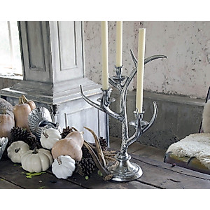 Arthur Court Designs Aluminum Metal Antler Candlestick / 3 Taper Candle Holder 13 inch Wide 17.5 inch Tall