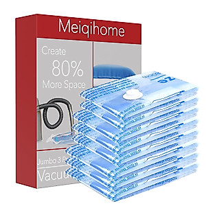 Vacuum Storage Bags 8 Combo (3 Jumbo/3Large/2 Medium), Space Saver Sealer Bags, Airtight Compression Bags for Clothes, Pillows, Comforters, Blankets, Bedding