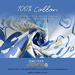 Uniclinens Damask Duvet Cover Queen - Blue Painting Duvet Cover Set, 100% Cotton Queen Size Set with Zipper Closure and 8 Ties, 1 Duvet Cover (90”x 90”) & 2 Pillow Shams (20“x 26”), No Comforter