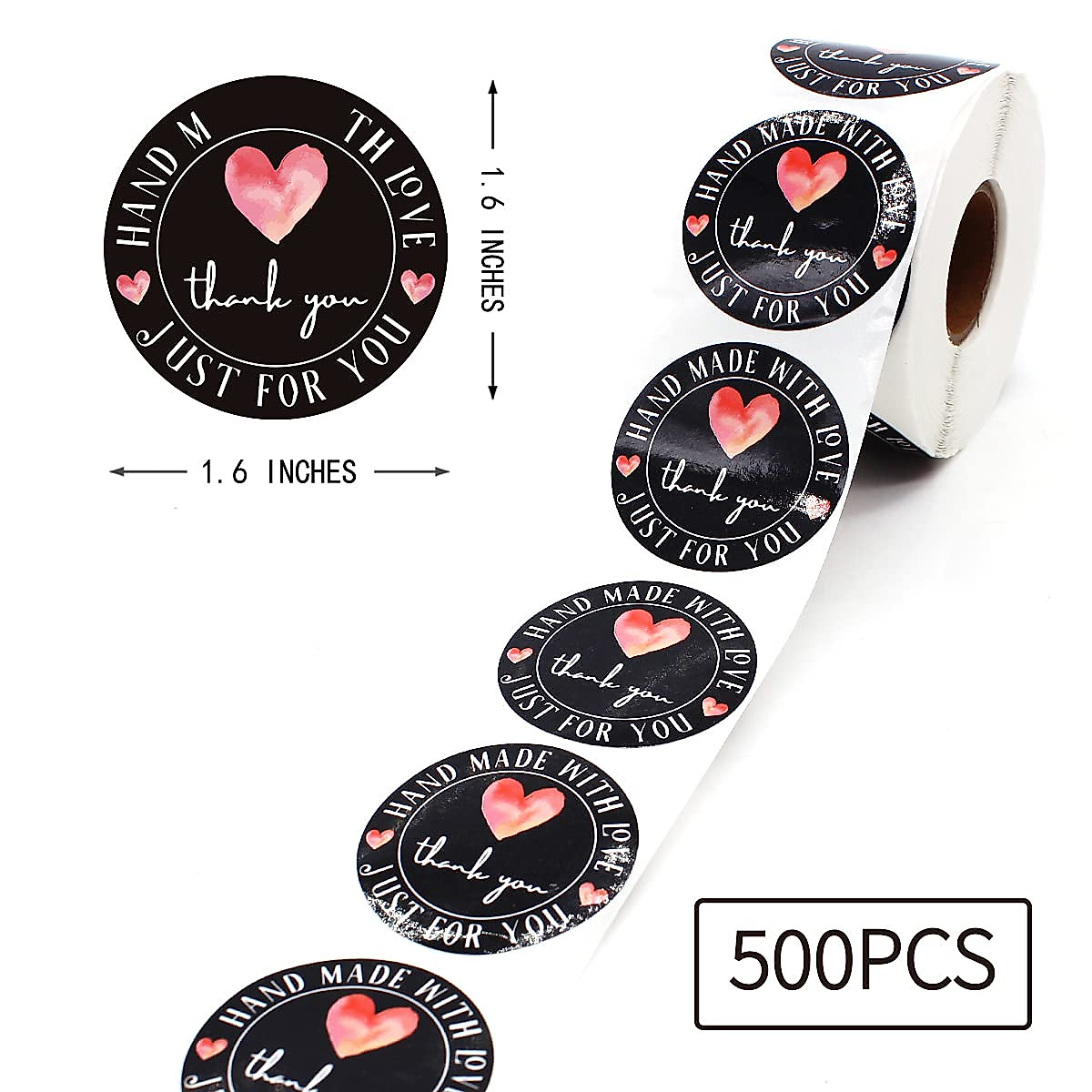 Littlefa 1.5” Hand Made with Love Just for You Stickers,Thank You Stickers,Bakeries Stickers,Handmade Stickers,Small Business Stickers, Envelopes Stickers, Gift Bags Packaging 500 PCS