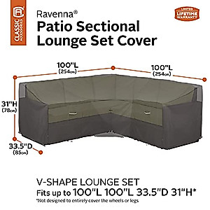 Classic Accessories Ravenna Water-Resistant 100 Inch Patio V-Shaped Sectional Lounge Set Cover, Patio Furniture Covers
