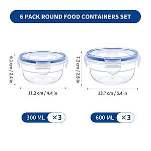 KIGI [ 6 PACK 20.3oz/10.1oz Plastic Mixing Bowls Set with Lid Leakproof Food Storage Container Set Portion Control Containers