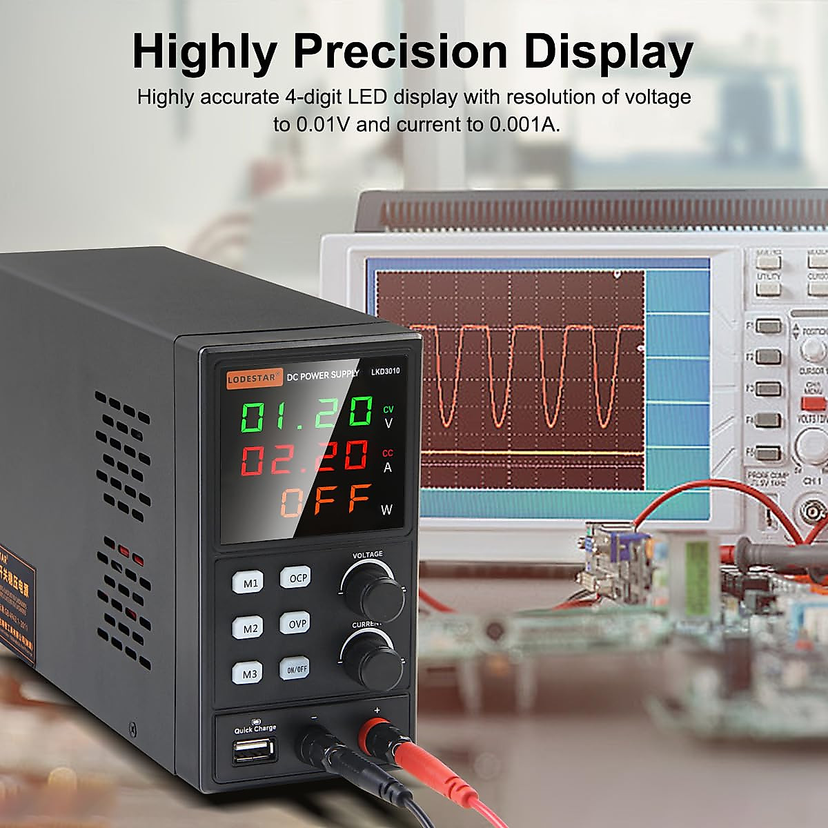 GALOOK DC Power Supply Variable, Bench Power Supply with 3 Memory Storage, Encoder Knob, 4-Digit LED Display, USB Interface Programmable Adjustable Switching Regulated Variable Power Supply(30V 10A)