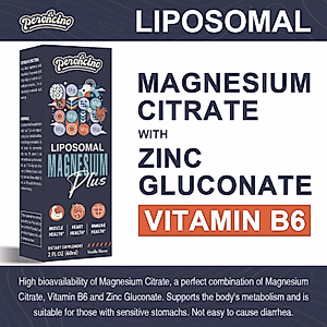 Liposomal Magnesium Citrate Drops for Gut and Bone Health, Mood and Stress Management, Powerful Formula with Vitamin B6 and Zinc Gluconate 60ml (2.04 Fl Oz (Pack of 1))