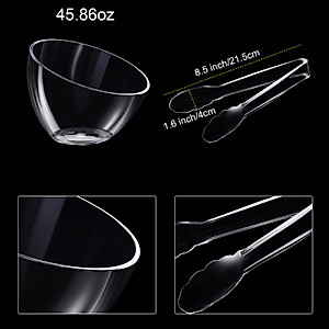 8 Pcs Acrylic Bowls Angled Plastic Bowls with Tongs Clear Salad Serving Bowls Thick Acrylic Serving Bowls for Parties Snack Candy Bowls Buffet Containers for Pasta, Chips, Fruit, Prep