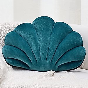 Sioloc Shell Pillows,Seashell Shaped Throw Pillows Soft Velvet Insert Decorative Pillows for Bed Couch Living Sofa Room Decor Accent Throw Pillow(Coral,13 X 10 inches), Teal