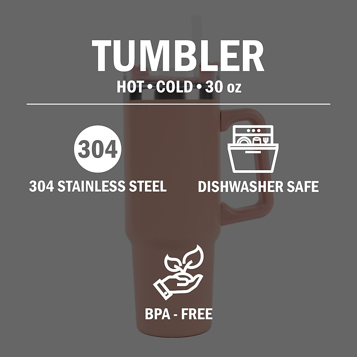 Envie 30 oz Tumbler Mug with Lid and Straw, Reusable Insulated Mug with Handle, Stainless Steel Tumbler for Iced & Hot Beverages, Blush Pink