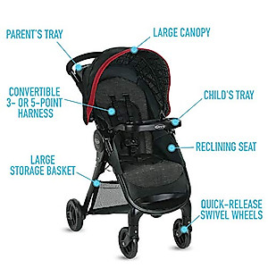 Graco FastAction SE Travel System | Includes FastAction SE Stroller and SnugRide 30 LX Infant Car Seat, Hilt 2 Piece Set(Pack of 1)