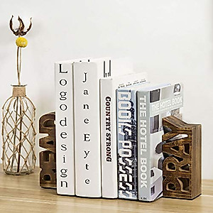 MyGift Rustic Burnt Wood Decorative Bookends with Read and Pray Carved Block Words, Home Office Children's Library Book Stand, 1 Pair
