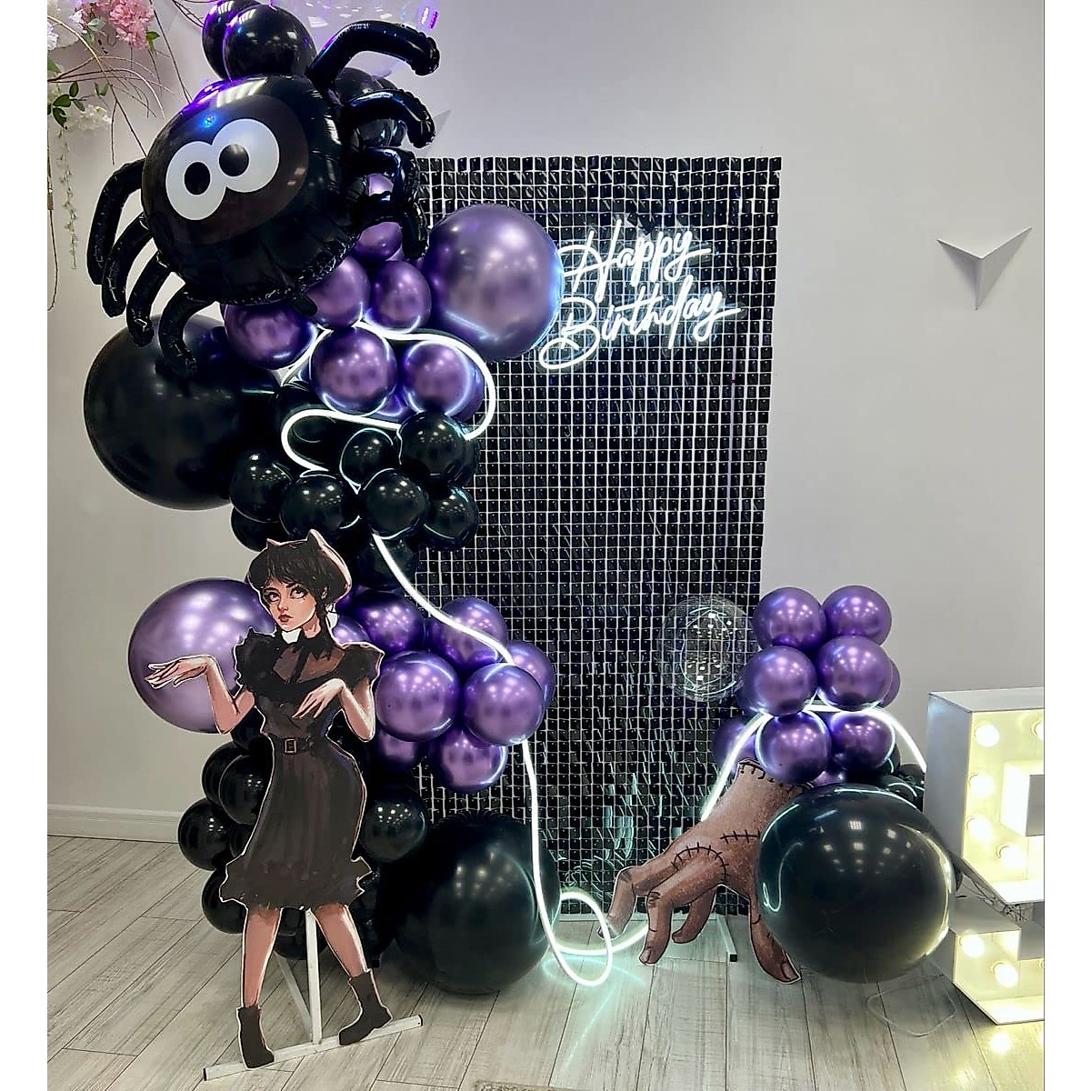 120pcs Wednesday Addams Balloon Garland Arch Kit Black and Chrome Purple Silver Balloons for Wednesday Themed Party Supplies Birthday Party Decoration