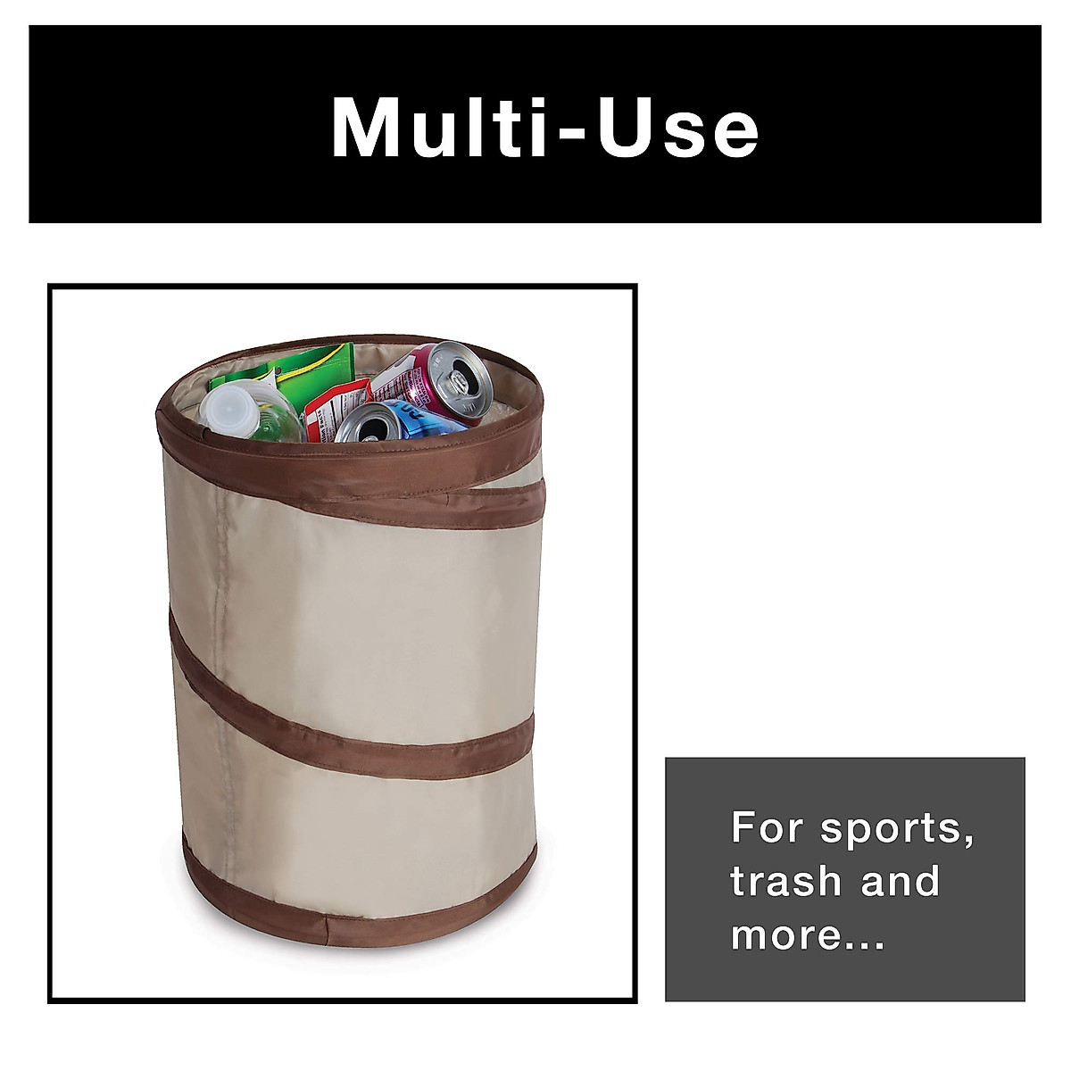 Smart Design Spiral Pop Up Trash Bin with Open Top - Easy to Clean Design - for Recyclables, Garbage, Paper Clutter, Trash Bin - Home - 9.5 x 13 Inch - Beige with Dark Brown Trim