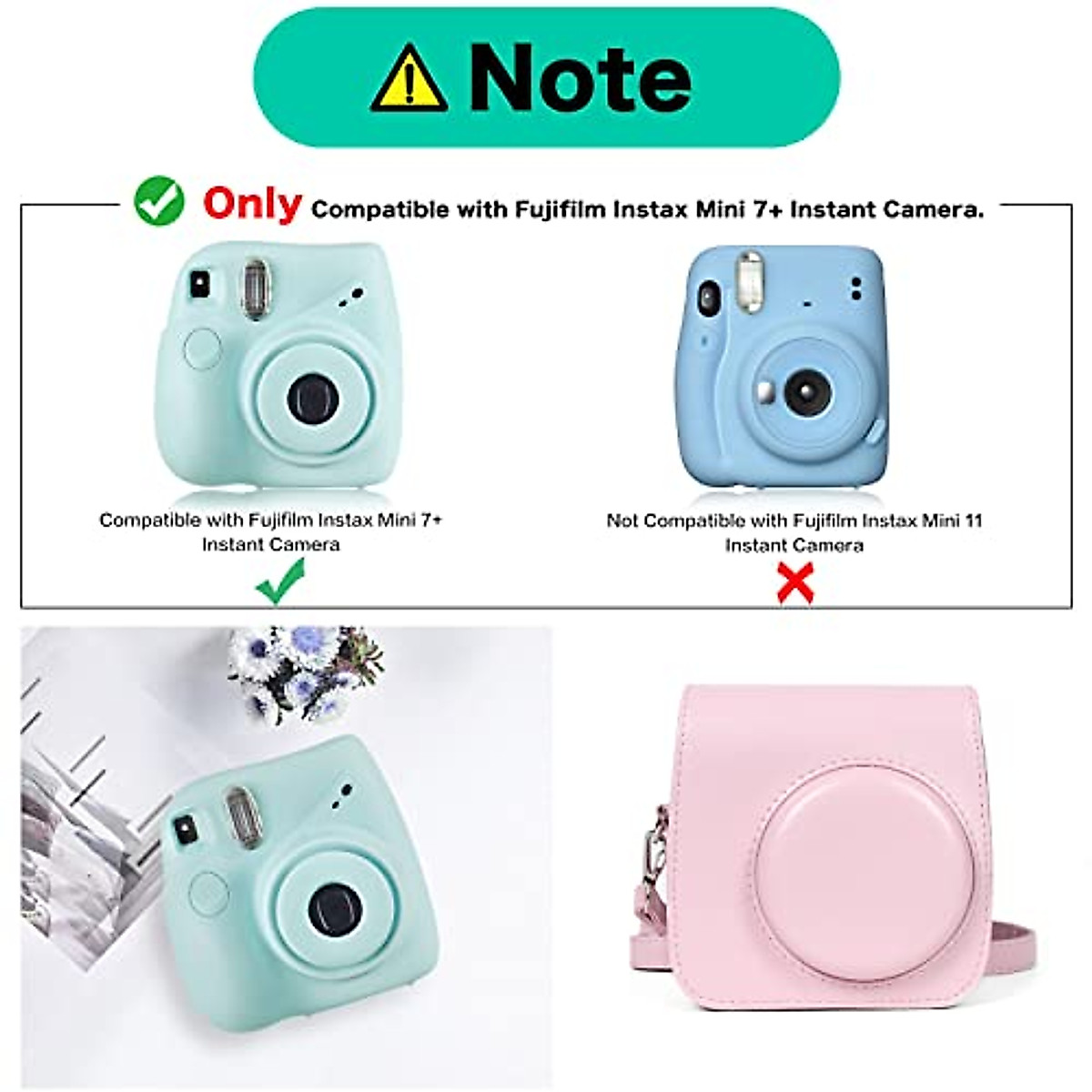 MOSISO Camera Case Compatible with Fujifilm Instax Mini 7+ Instant Camera, PU Leather Protective Case Cover Carrying Storage Bag with Adjustable Shoulder Strap, Pink