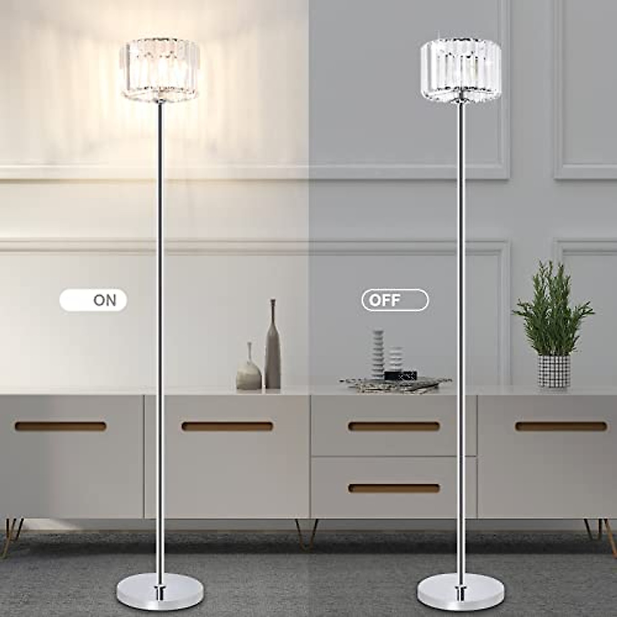 Ralbay Modern Crystal Glam Floor Lamp with Crystals, Bright Floor Lamp with Push Button(Bulb Excluded)