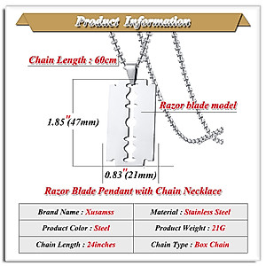 Xusamss Hip Hop Titanium Steel Blade Model Dog Tag Pendant Razor Necklace,24" Chain