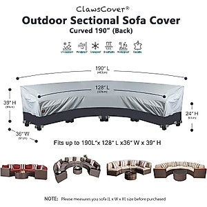 ClawsCover 6-8 Seater Curved Outdoor Patio Sectional Couch Covers Heavy Duty Waterproof Fadeless 600D Weatherproof Outside Sofa Chair Furniture Set Cover,190"/128"Lx36"Wx39"/24"H
