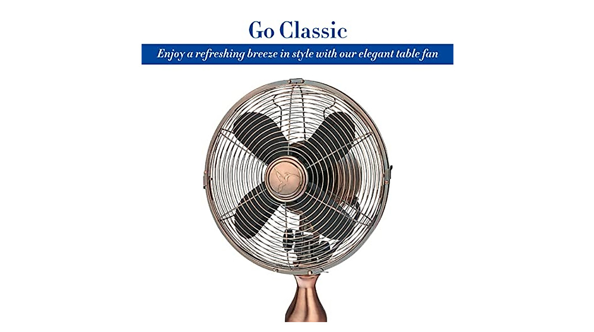 DecoBREEZE Copper Oscillating Table Fan - 3-Speed Design