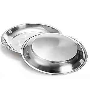 WUWEOT 10 Pack Stainless Steel Dinner Plates, 10" Round Kitchen Metal Dish Plates, Rust-Proof Camping Serving Plates for BBQ, Snack, Salad, Appetizer, Fruit, Cookies